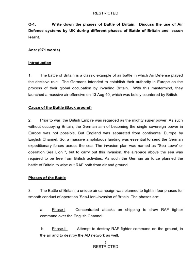 Phases and Lessons of the Battle of Britain | PDF | Battle Of Britain ...