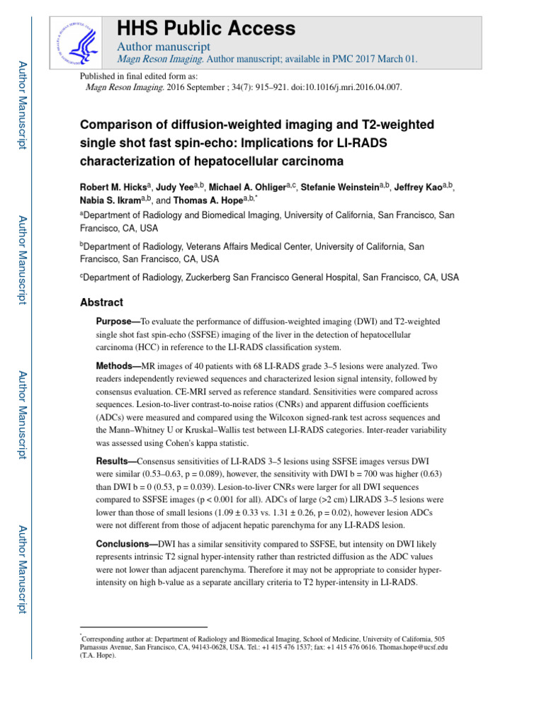 DWI vs T2-Weighted MRI for HCC Detection | PDF | Magnetic Resonance ...