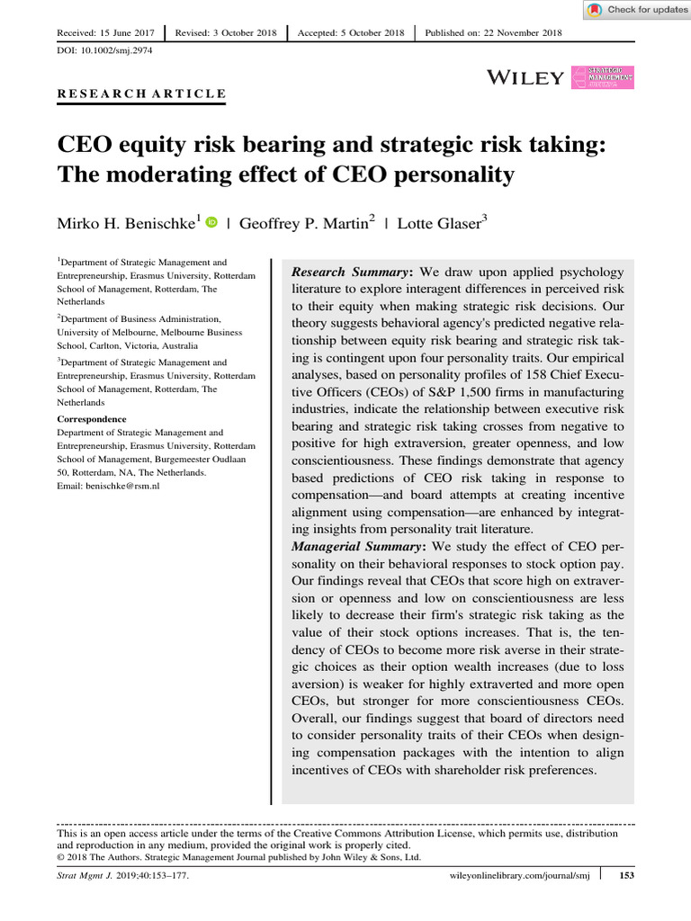 CEO Personality & Risk Decisions | PDF | Extraversion And Introversion | Risk