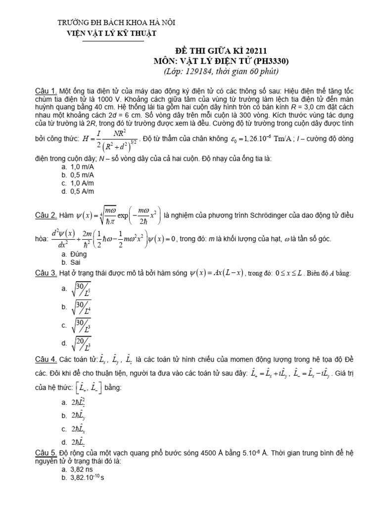 De Kiem Tra Giua Ky - Dap An - PD | PDF