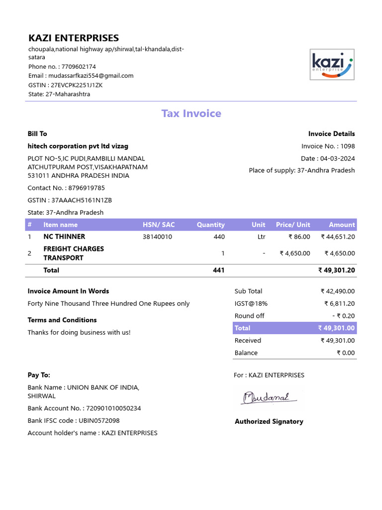 Tax Invoice - 1110 - 08 - 05 - 24 | PDF