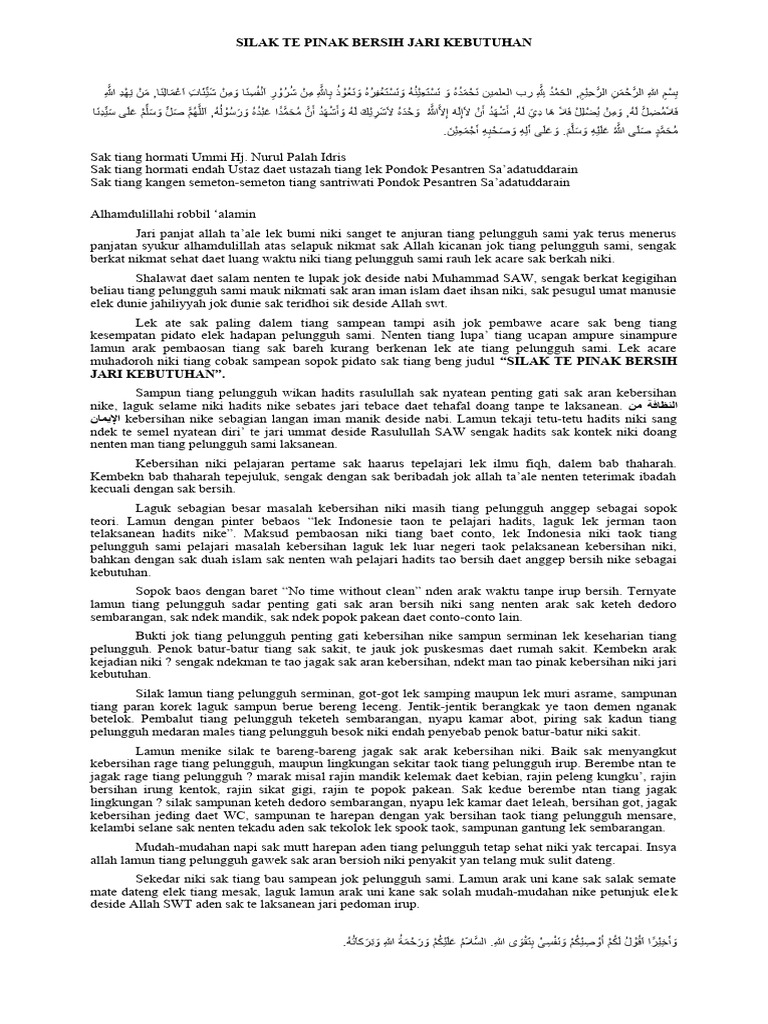 Contoh Pidato Bahasa Sasak Mudah | PDF