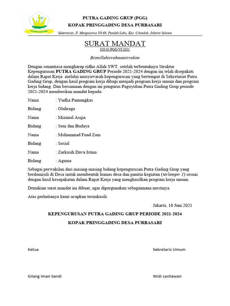 Surat Mandat | PDF
