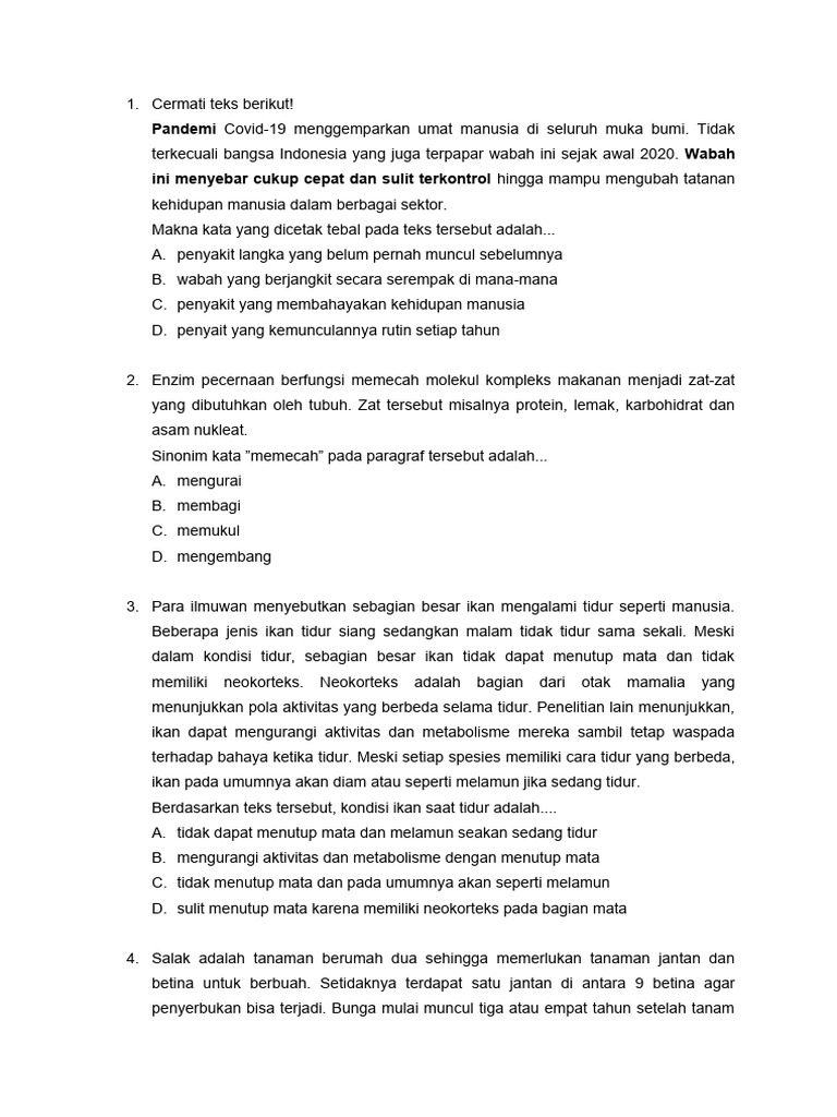 Soal Try Out 1 Literasi Baca Tulis | PDF | Griya & Taman