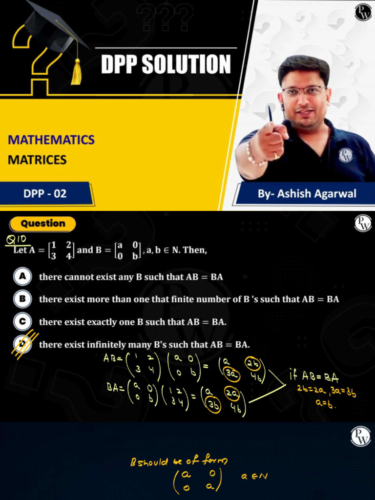 Matrices - DPP 02 Solution Notes - Lakshya JEE 2024 | PDF