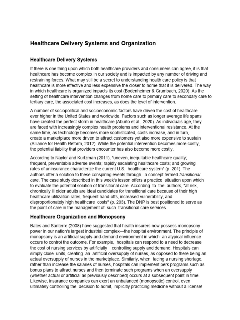 Week 1 - Healthcare Delivery Systems and Organization | PDF | Health ...