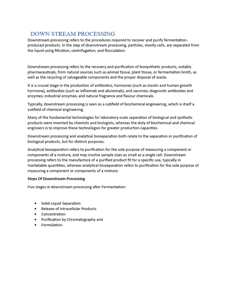Down Stream Processing | Download Free PDF | Chromatography | Filtration