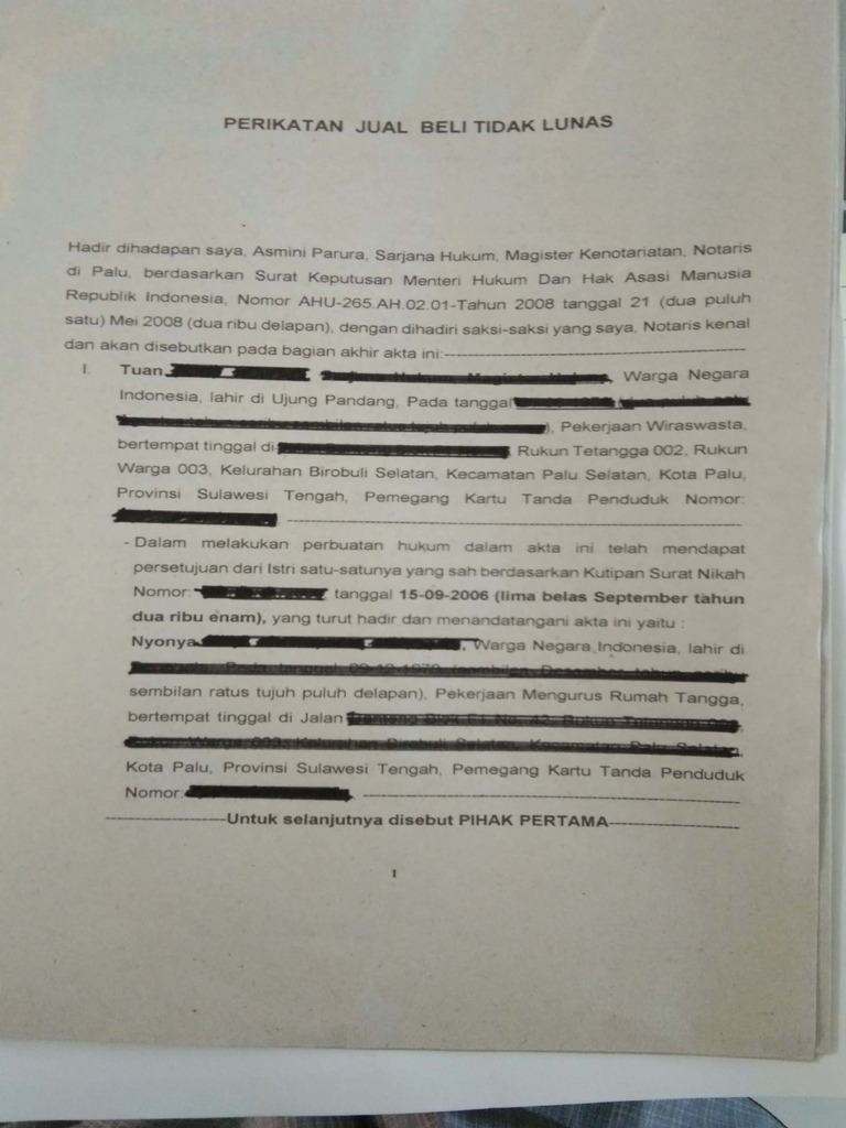 AKTA NOTARIL (Perikatan Jual Beli Tidak Lunas) | PDF