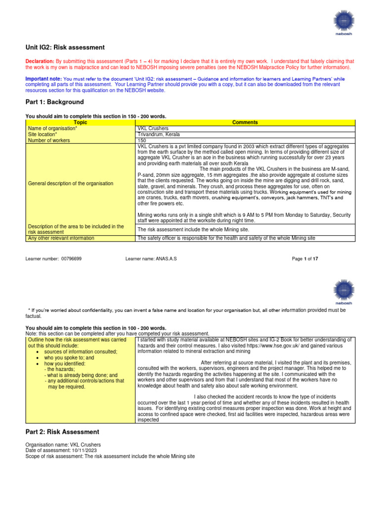 Mining RA | PDF | Occupational Safety And Health | Risk