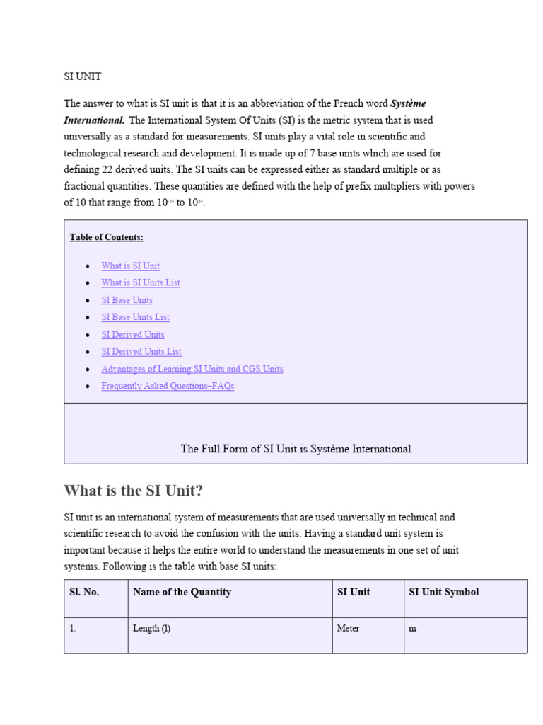 Si Unit | Download Free PDF | International System Of Units | Mole (Unit)