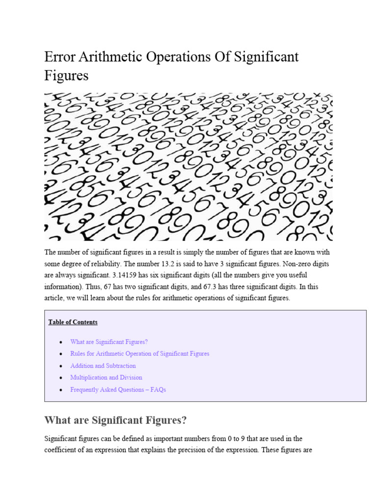 Error Arithmetic Operations of Significant Figures | PDF | Significant Figures | Arithmetic