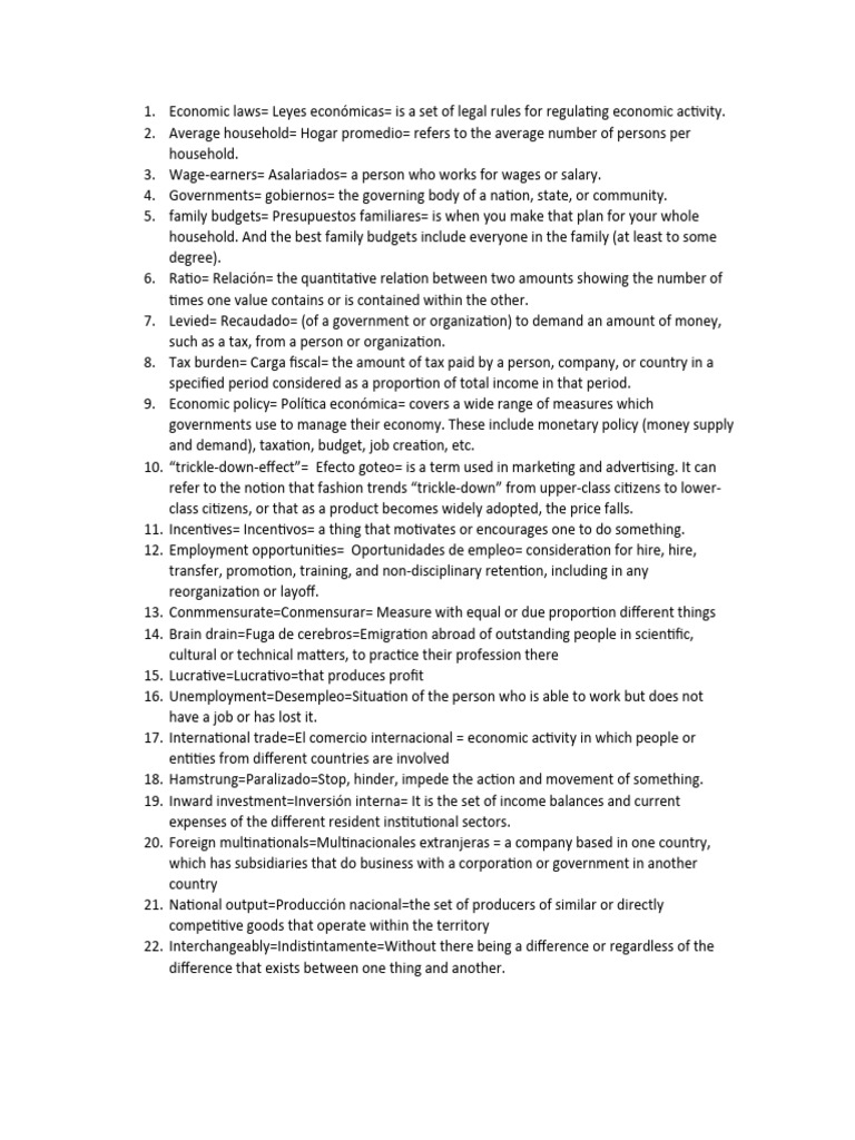 Economic Terms and Definitions Guide | PDF | Unemployment | Taxes