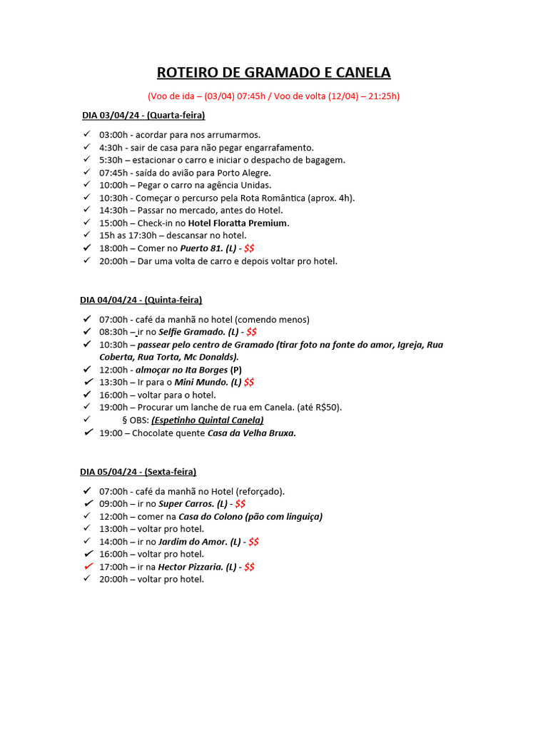 ROTEIRO DE GRAMADO E CANELA | PDF
