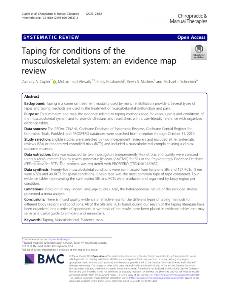 Taping For Conditions of The Musculoskeletal Syste | PDF | Randomized ...