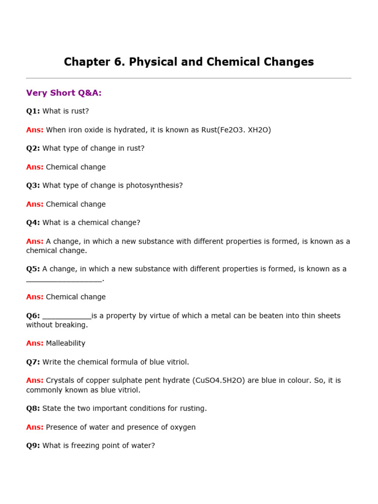 CBSE Class 7th Science Value Based Questions Chapter 6 Physical and ...