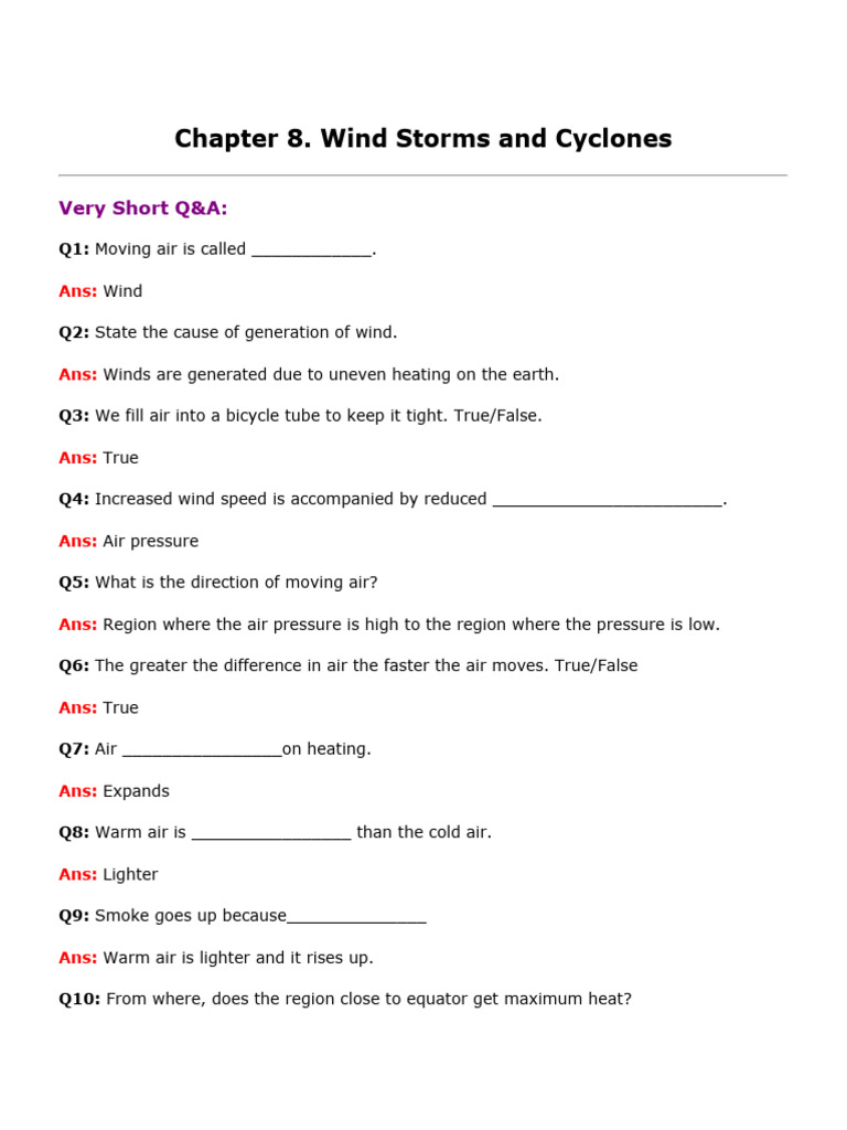 Class 7 Q&A on Winds and Cyclones | PDF | Tornadoes | Thunderstorm