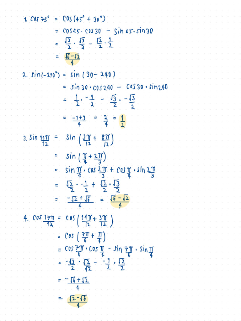 Trigonometric Identities and Calculations | PDF