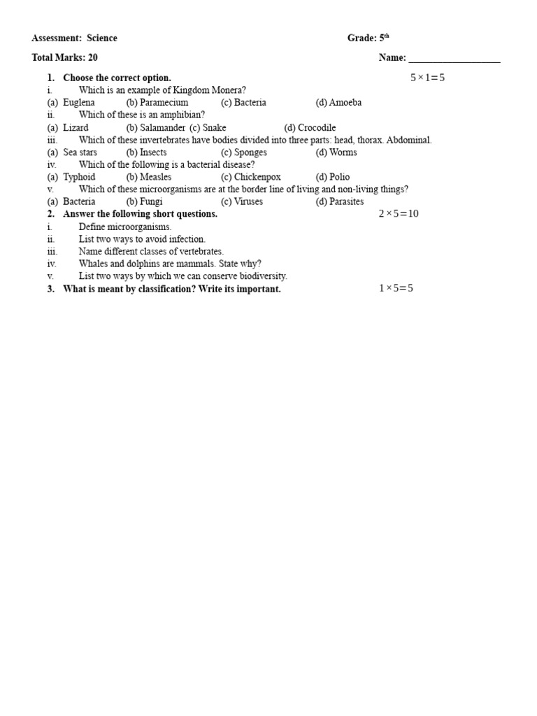 Science Assessment Grade 5 | PDF