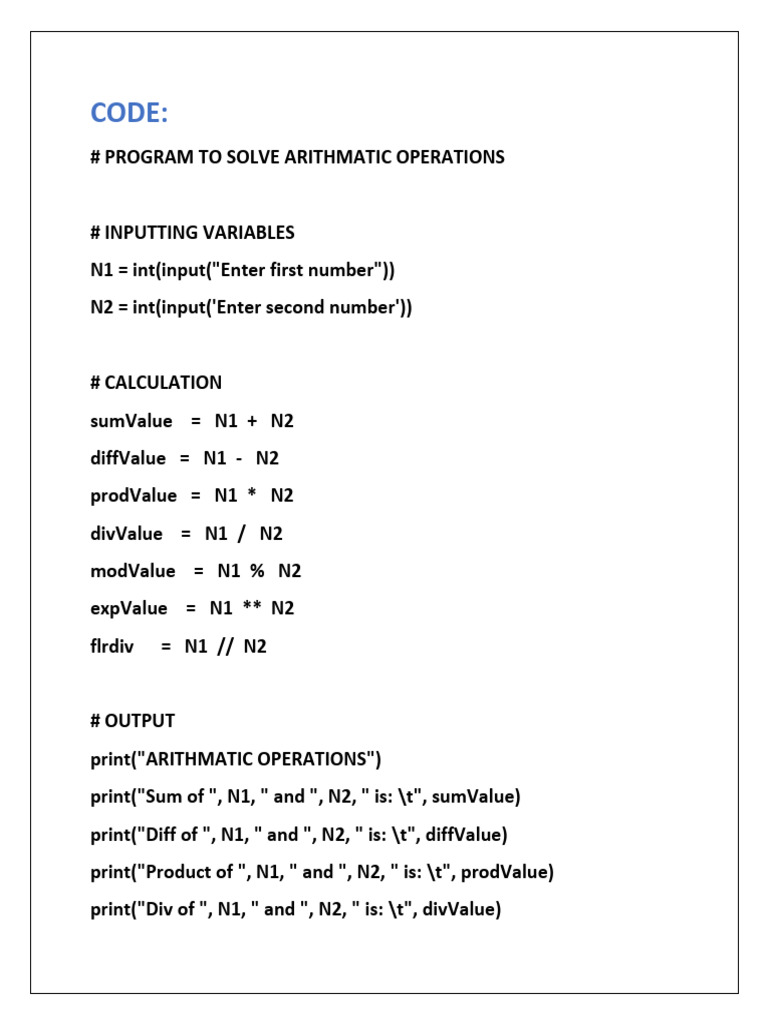 Class 01 - Arithmatic Operations | PDF | Teaching Methods & Materials ...
