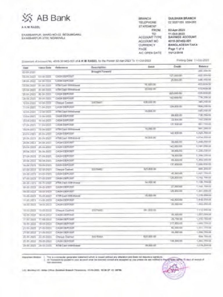 STATEMENT AB BANK | PDF