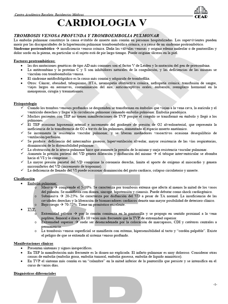 Cardio 5 TVP | PDF | Embolia | Medicina CLINICA