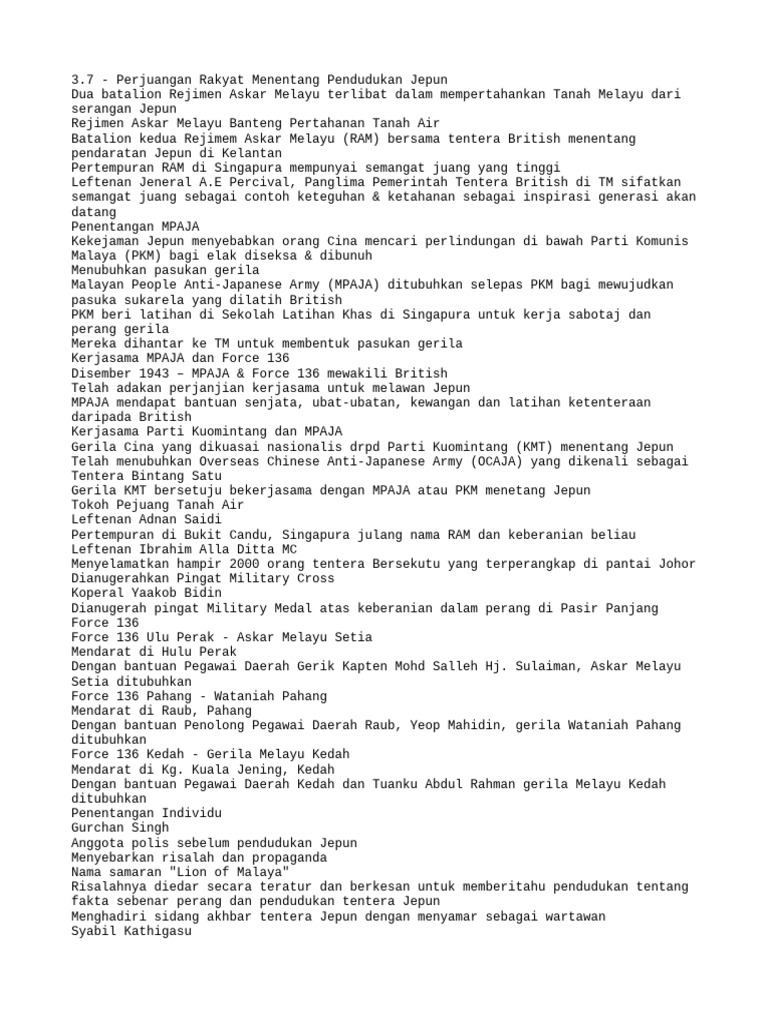 Perjuangan Rakyat Menentang Pendudukan Jepun | PDF