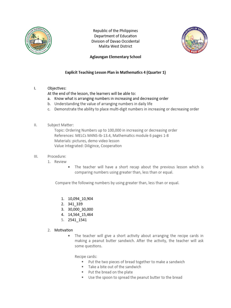 Mathematics 4 Lesson Plan (Marquita, Juvilee D.) | PDF | Lesson Plan ...