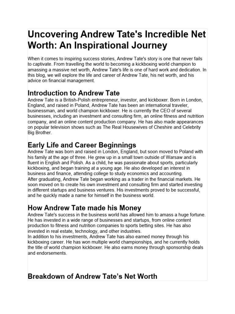 Uncovering Andrew Tate Pdf Investing Startup Company