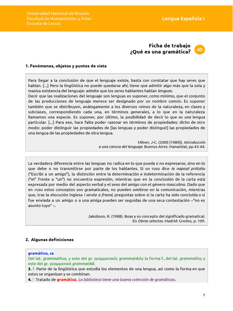 Ficha de Trabajo - Qué Es Una Gramática | PDF | Gramática | Lingüística