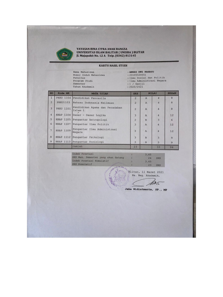 Anggi Dwi R Transkip Nilai | PDF