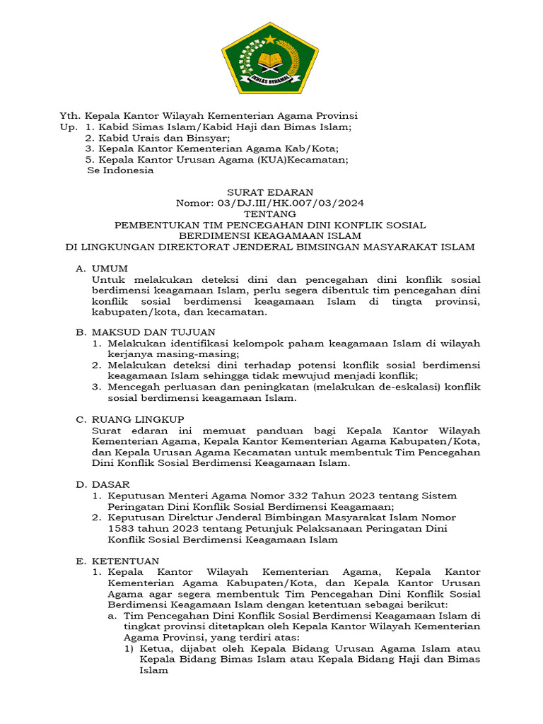Surat Edaran Dirjen Bimas Islam No 3 2024 | PDF