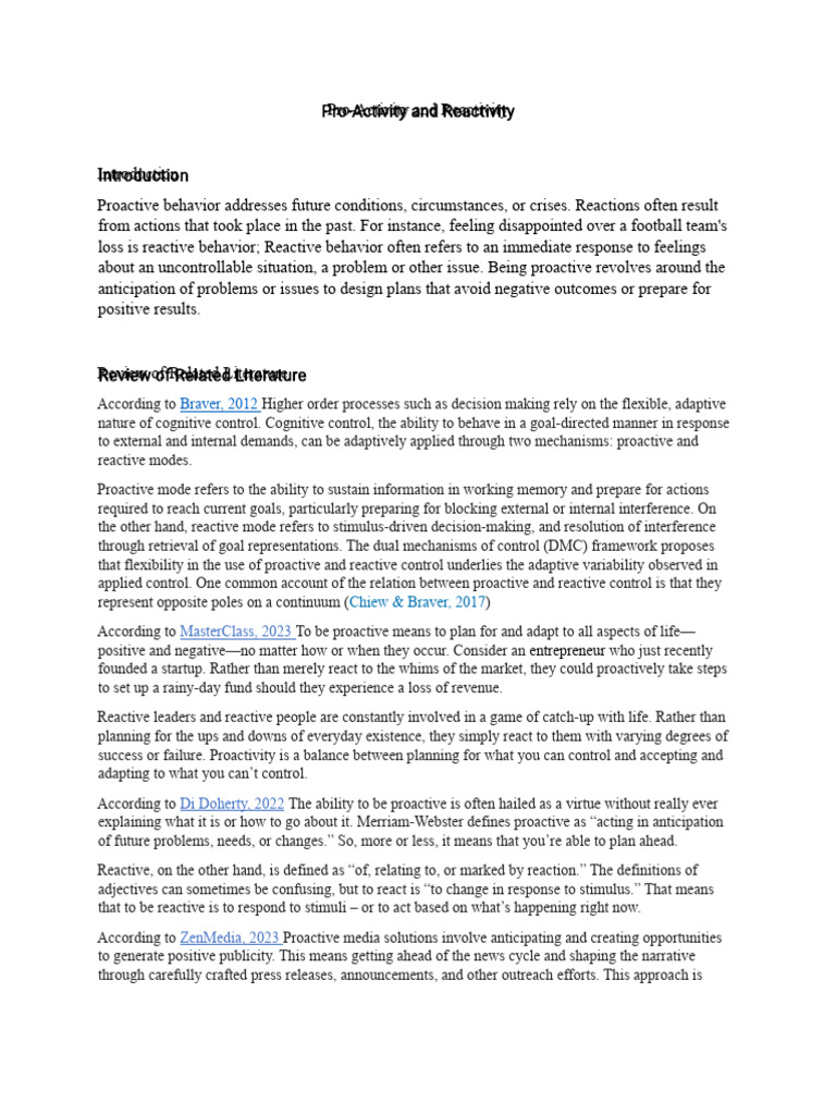 Proactive vs. Reactive Behavior Explained | PDF | Behavior | Decision ...