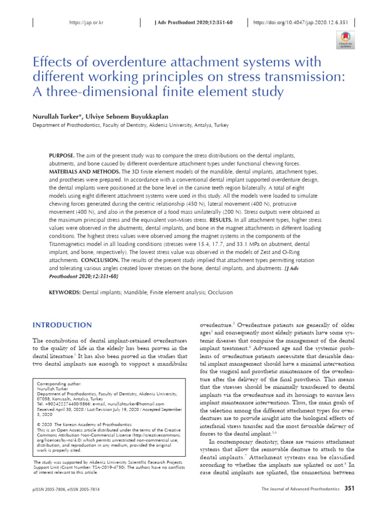 (2020) Effects of Overdenture Attachment Systems With Different Working ...