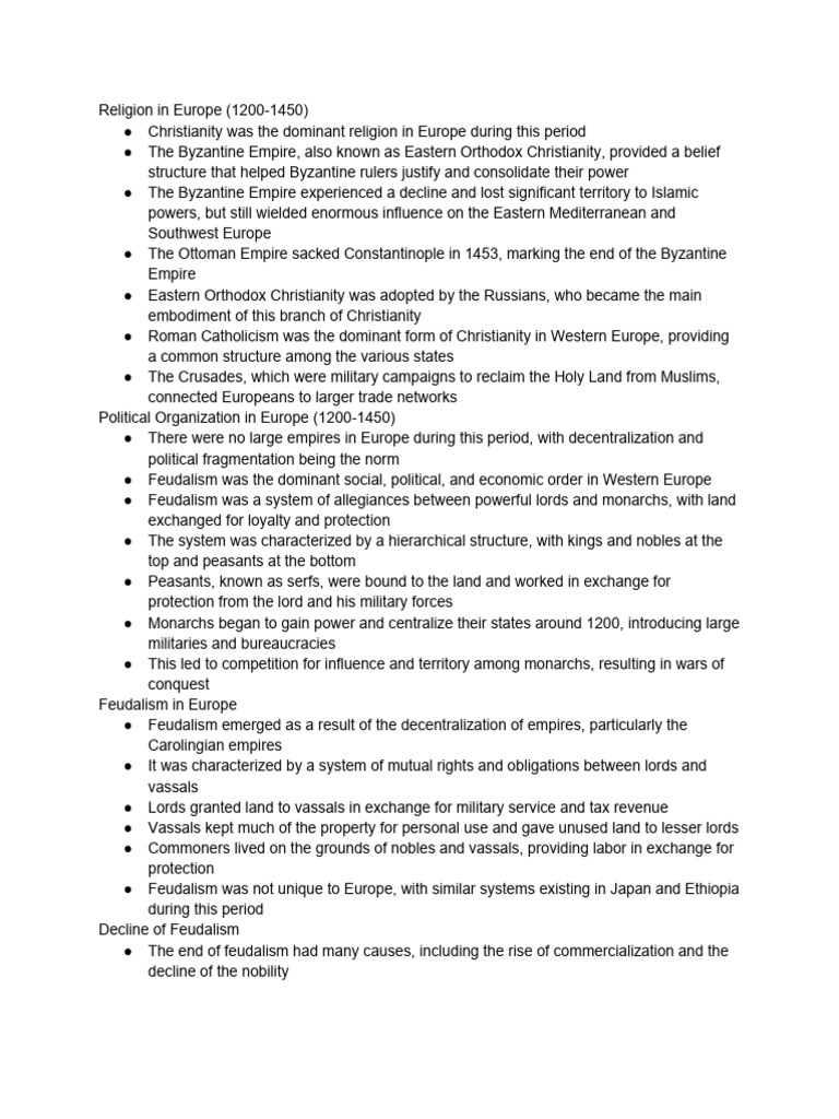 Topic 6 - Developments in Europe | PDF | Byzantine Empire | Feudalism