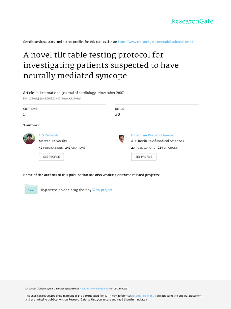 A Novel Tilt Table Testing Protocol For Investigating Patients ...