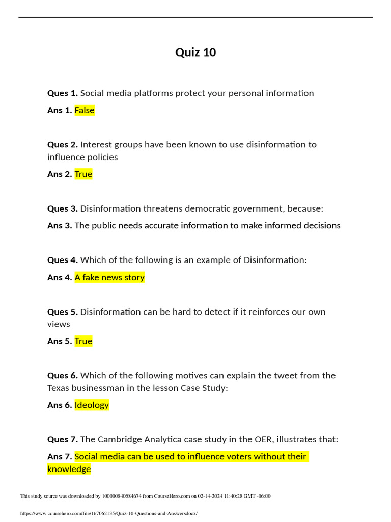 Social Media Quiz with Answers | PDF | Social Media | Popular Culture ...