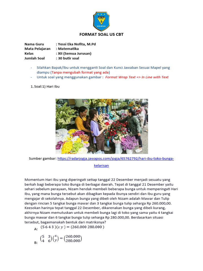 Soal US CBT MAtematika 2 | PDF
