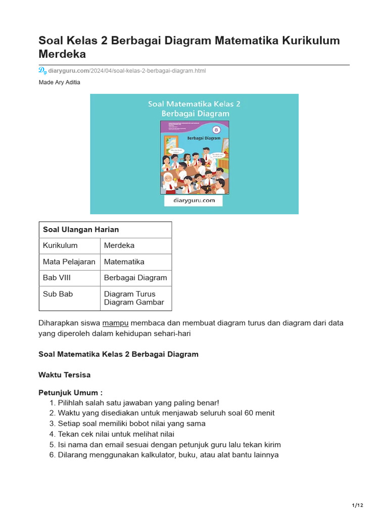 Soal Diagram Turus Kelas 2 SD | PDF | Seni & Disiplin Bahasa