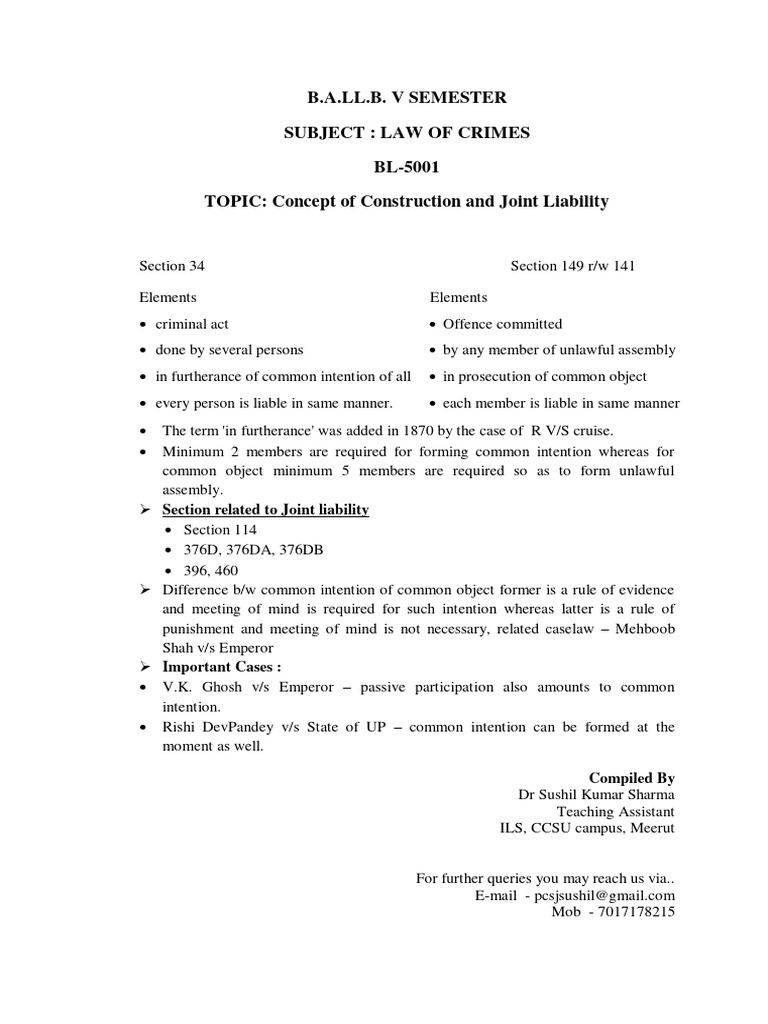 Differences in Sections 34 and 149 PPC | PDF