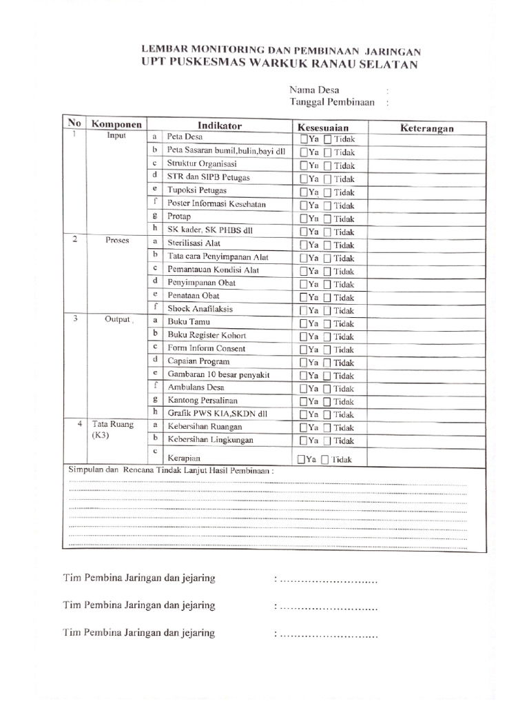Lembar Monitoring Dan Pembinaan Jaringan | PDF