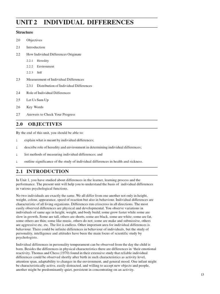 1 Individual Differences | PDF | Twin | Psychology