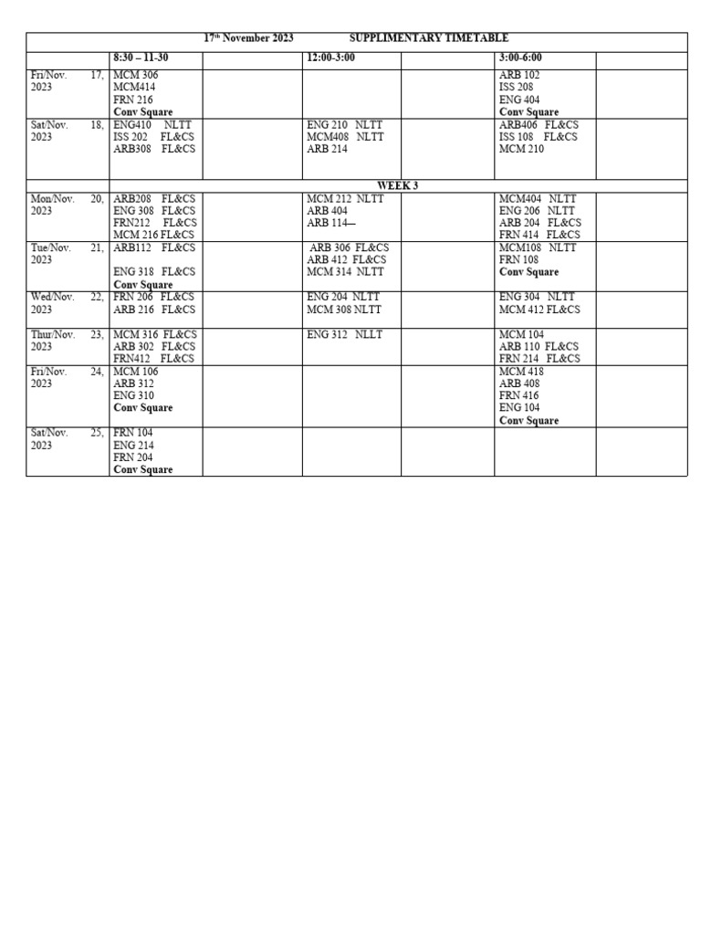 November 2023 Supplementary Timetable | PDF | Science & Mathematics ...