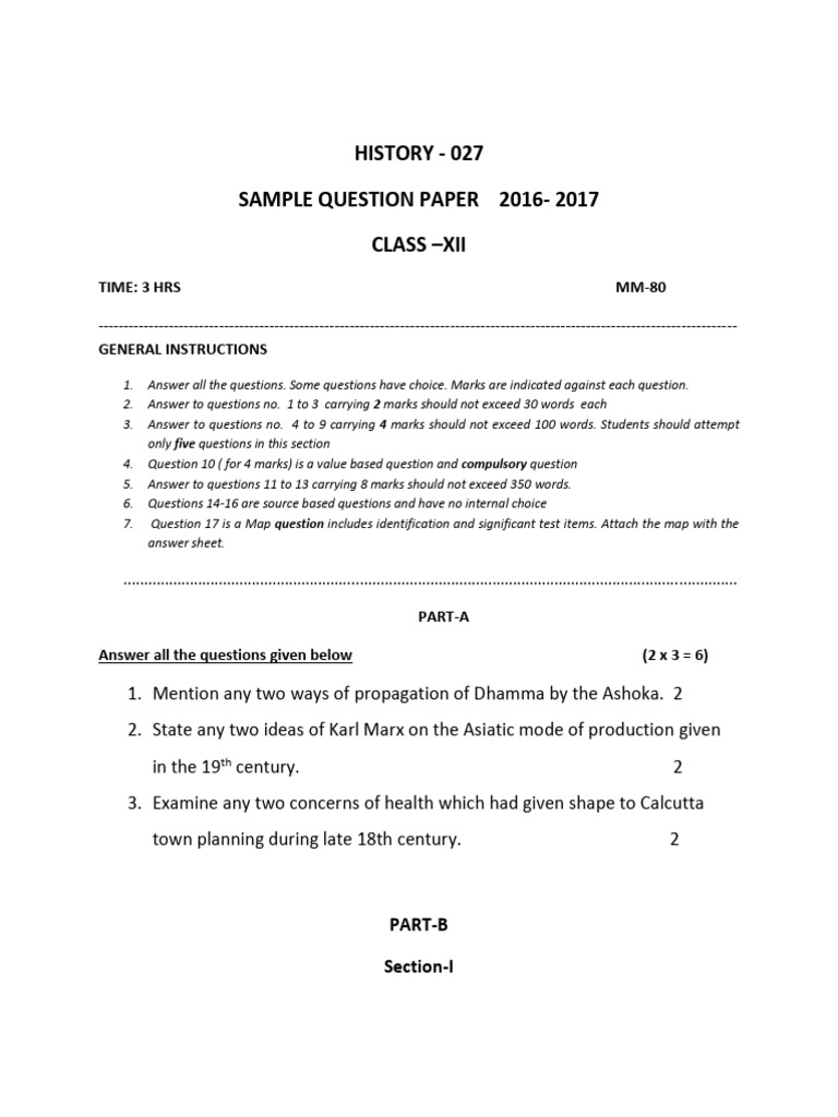 Class 12 History Sample Paper-3 | PDF