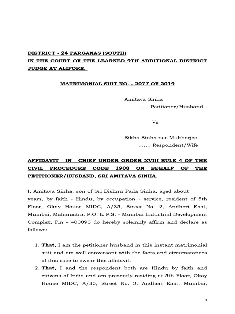 Amitava Sinha Affidavit in Chief | PDF | Marriage | Affidavit