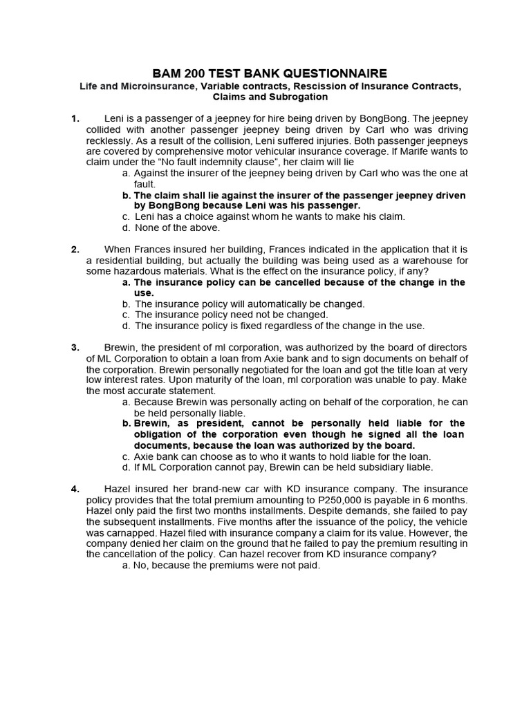 Insurance Code Practixe Questions | PDF | Insurance | Surety