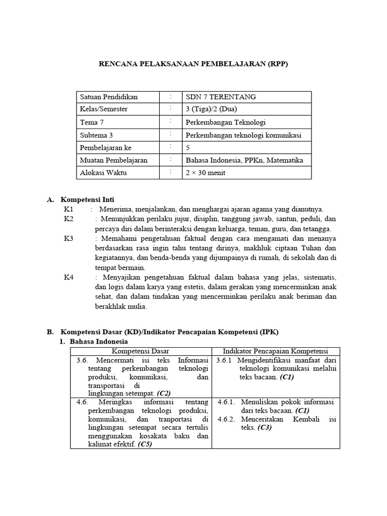 RPP Kelas 3 Tema 7 Subtema 3 Pembelajaran 5 | PDF | Karier & Perkembangan
