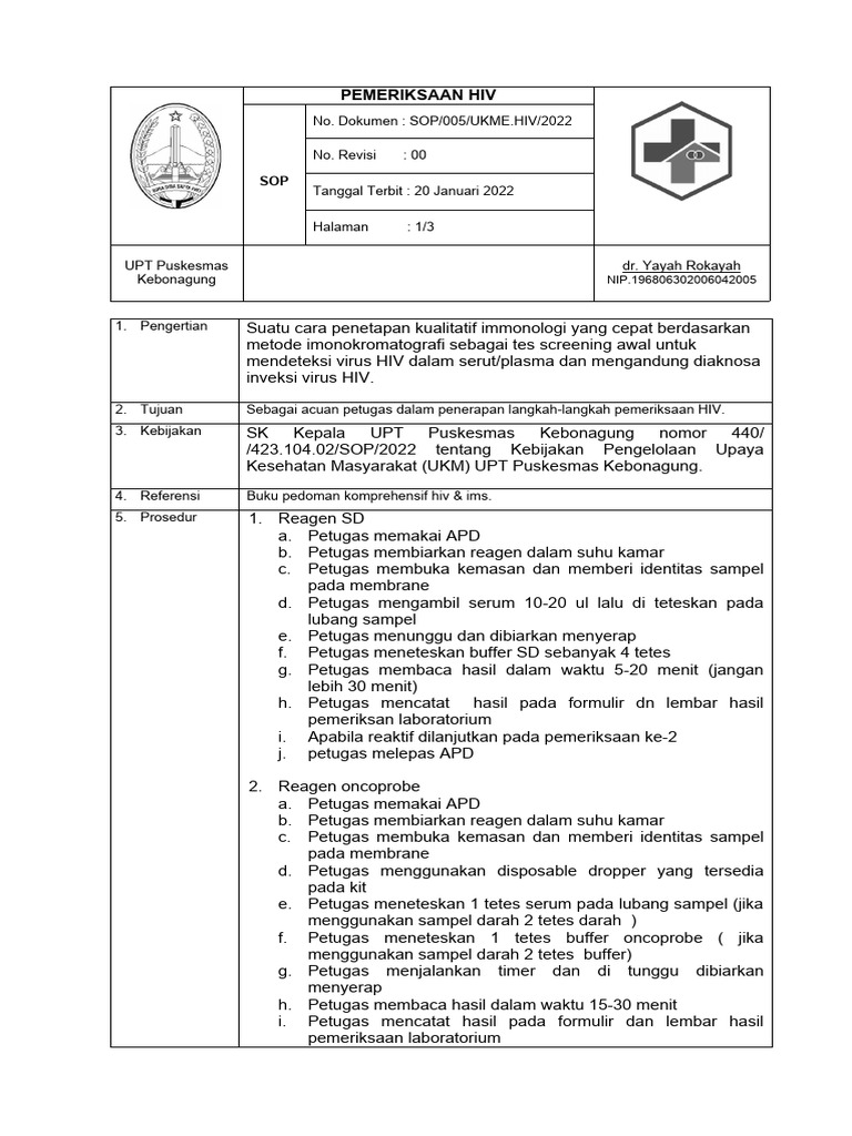Prosedur SOP Pemeriksaan HIV di Puskesmas | PDF