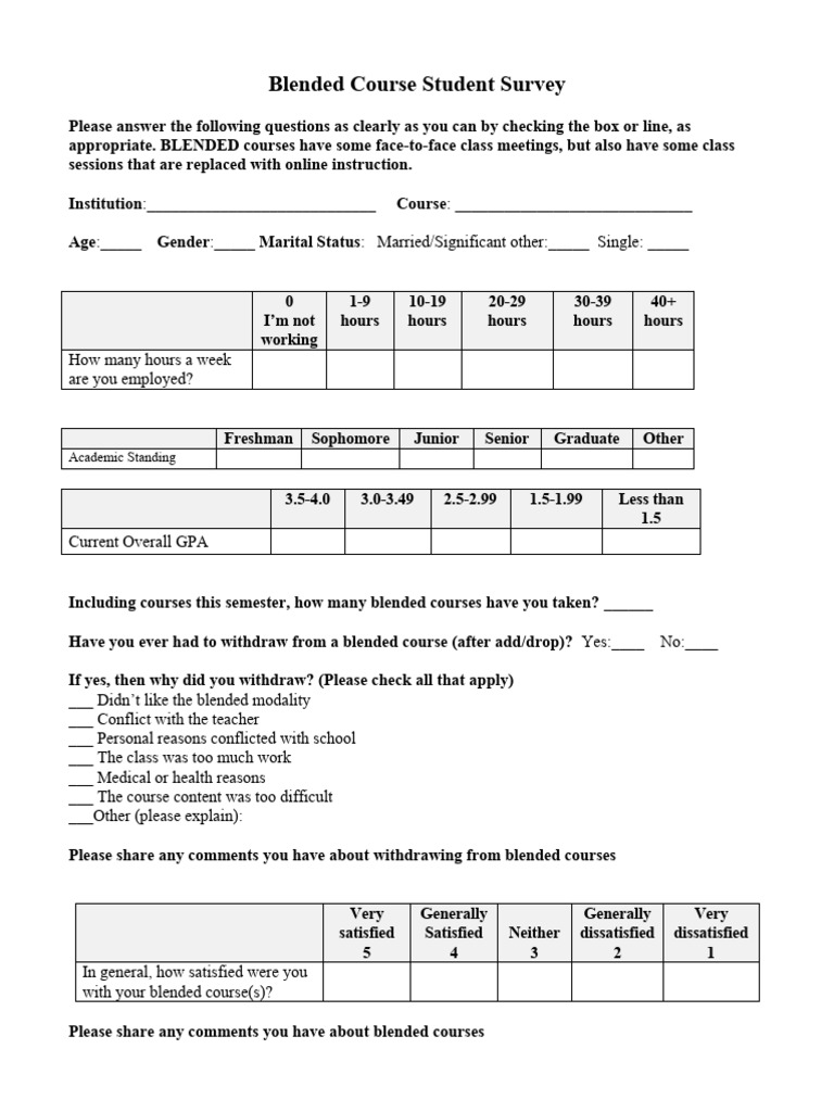 Blended Course Student Feedback Survey | PDF | Learning | Behavior ...