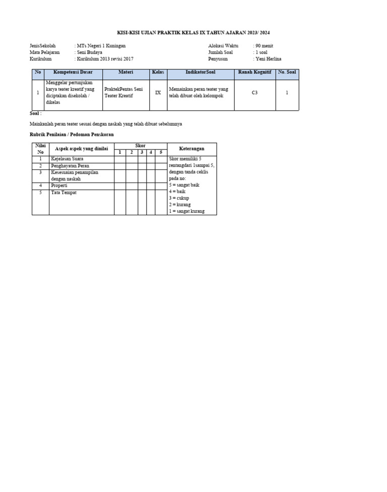 Kisi Kisi Praktek Am SBK 9 | PDF