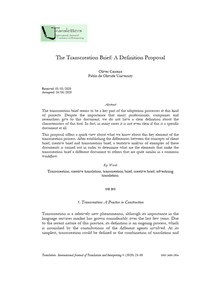 Carreira, O. (2020) - The Transcreation Brief - A Definition Proposal ...